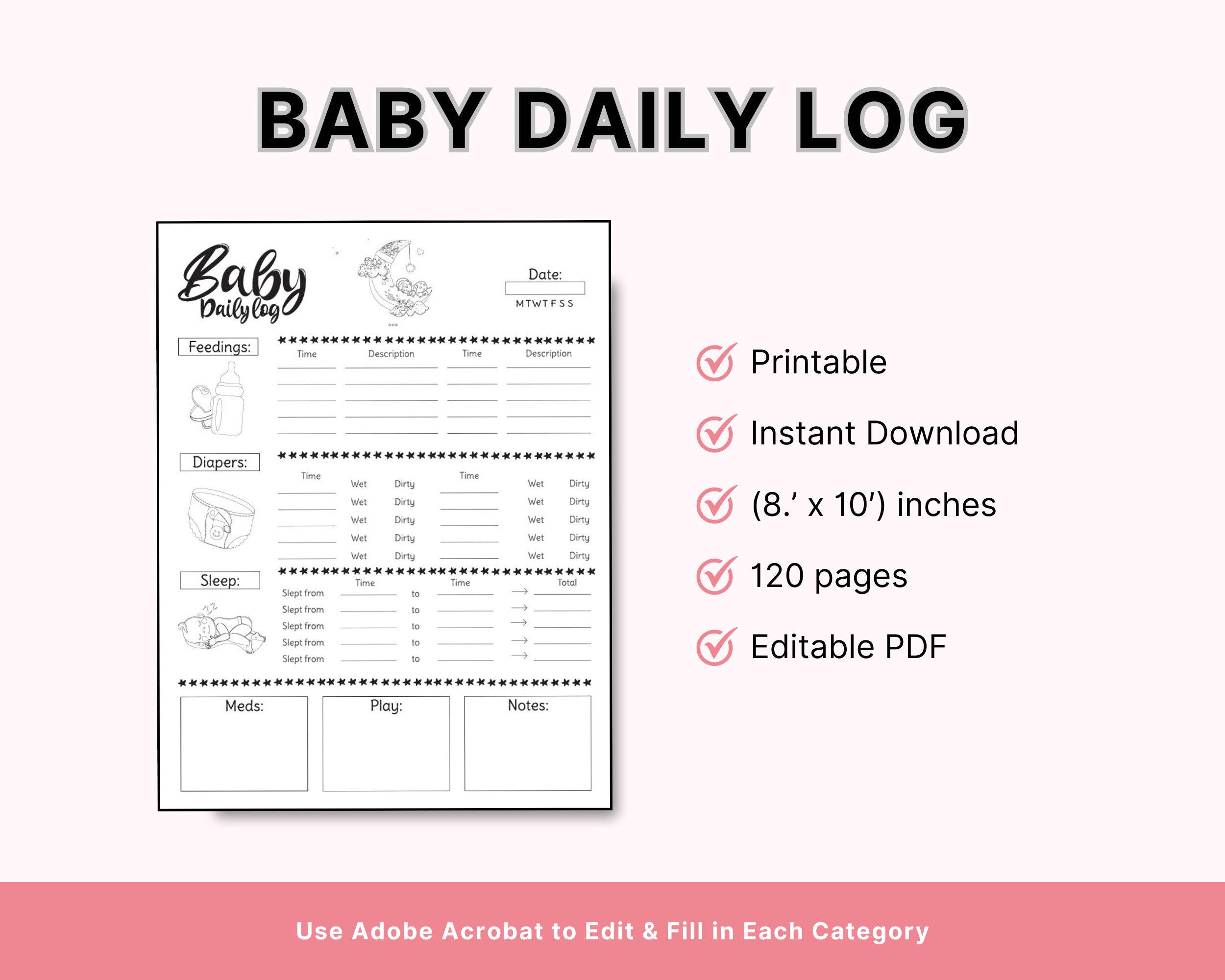 Baby Daily Log, Printable, Baby Care Log, Nanny Log, Baby Tracker ...