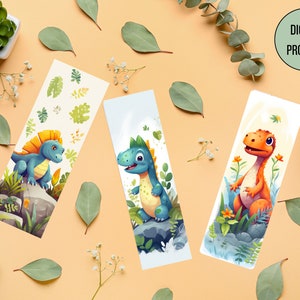 Set of 4 Cute Dinosaur Digital Bookmarks | Instant Download | Printable ...