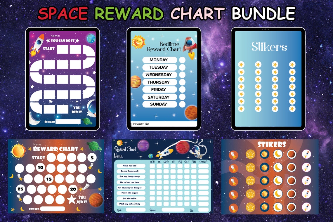 Space Themed Reward Chart Bundle 6 Printable Kids Behavior & Chore ...