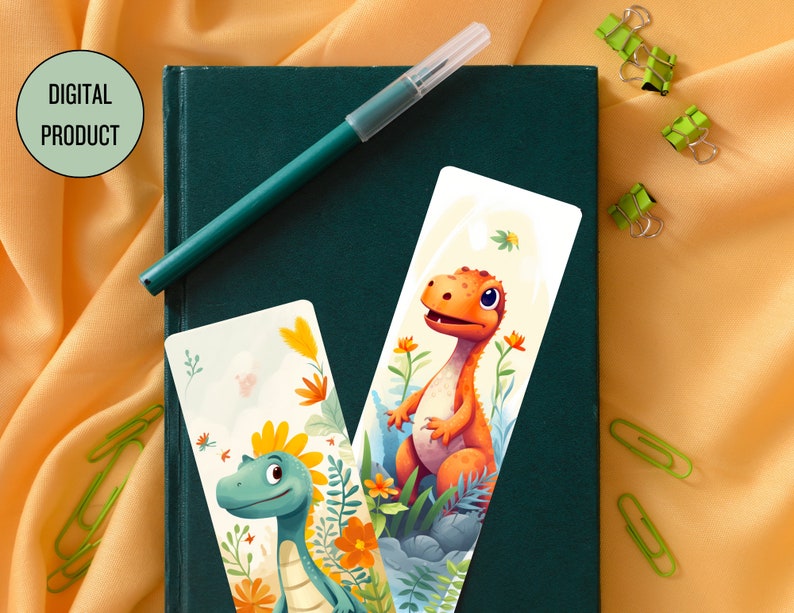 Set of 4 Cute Dinosaur Digital Bookmarks | Instant Download | Printable ...