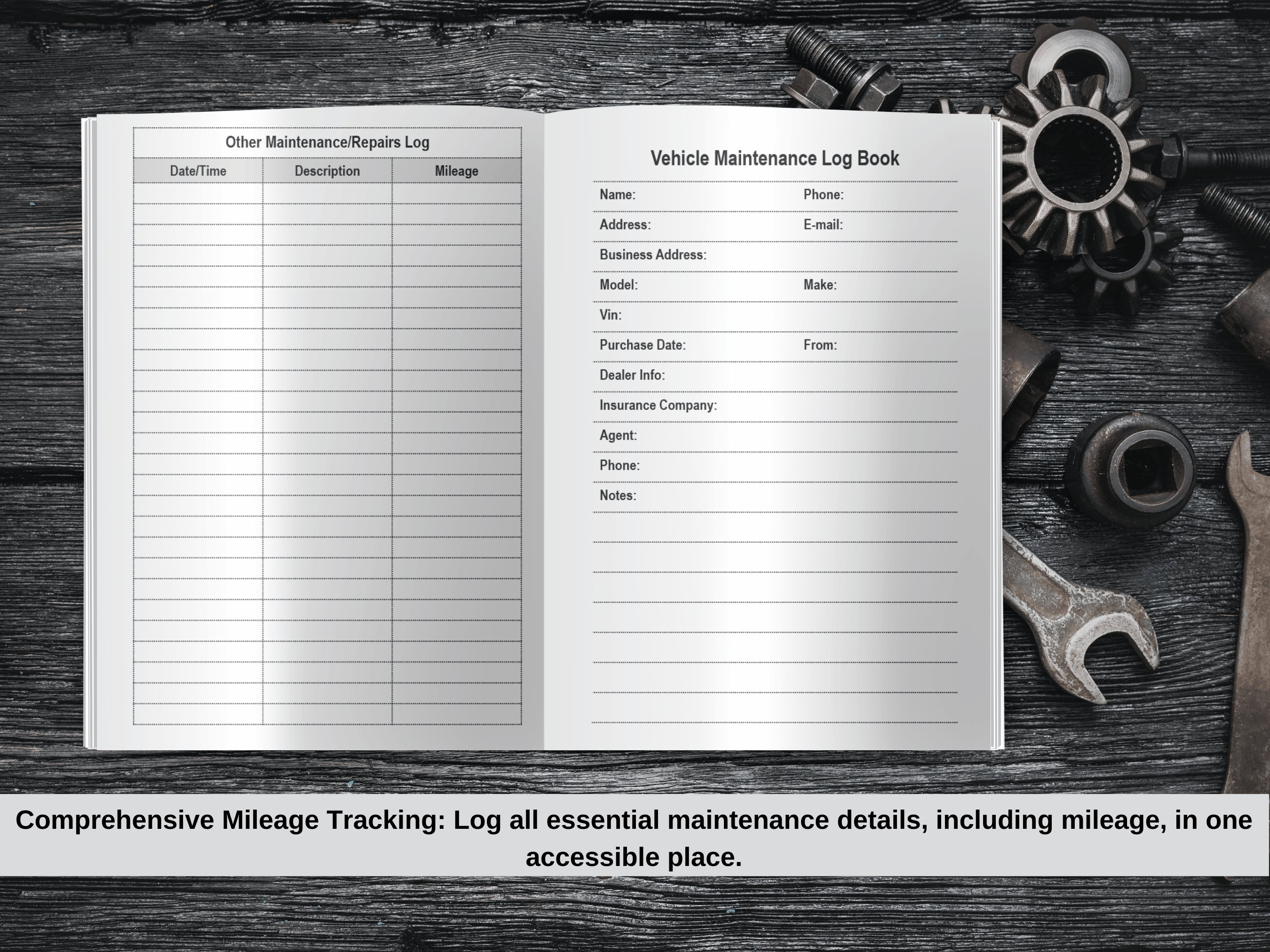 Vehicle Maintenance Log Book, Vehicle Service Tracker, Vehicle Repairs ...