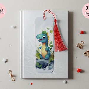 Set of 4 Cute Dinosaur Digital Bookmarks | Instant Download | Printable ...