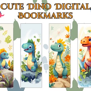 Set of 4 Cute Dinosaur Digital Bookmarks | Instant Download | Printable ...