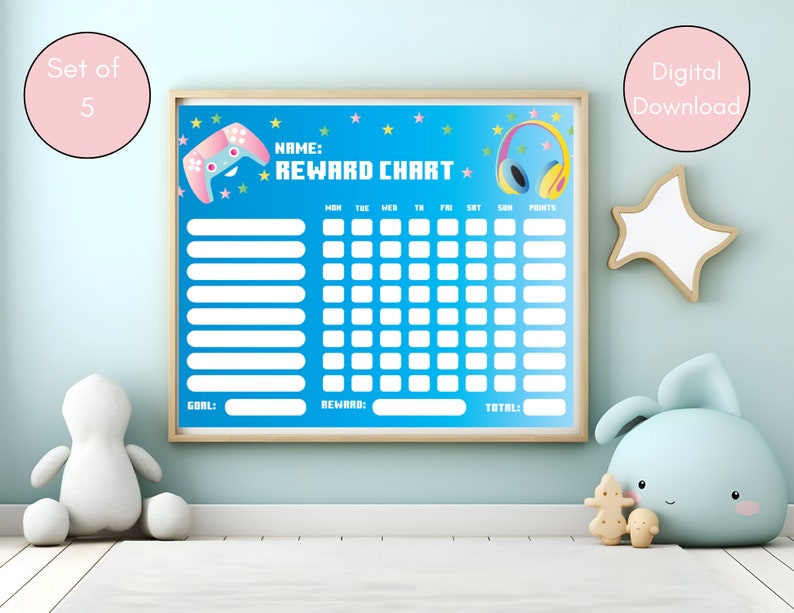 Video Game Themed Reward Chart Bundle 5 Digital Printable Reward Charts ...
