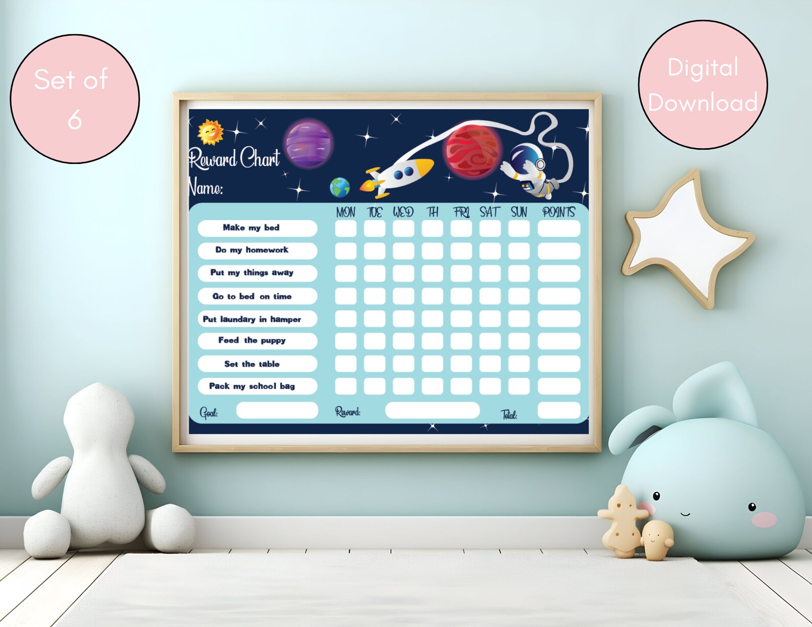 Space Themed Reward Chart Bundle 6 Printable Kids Behavior & Chore ...