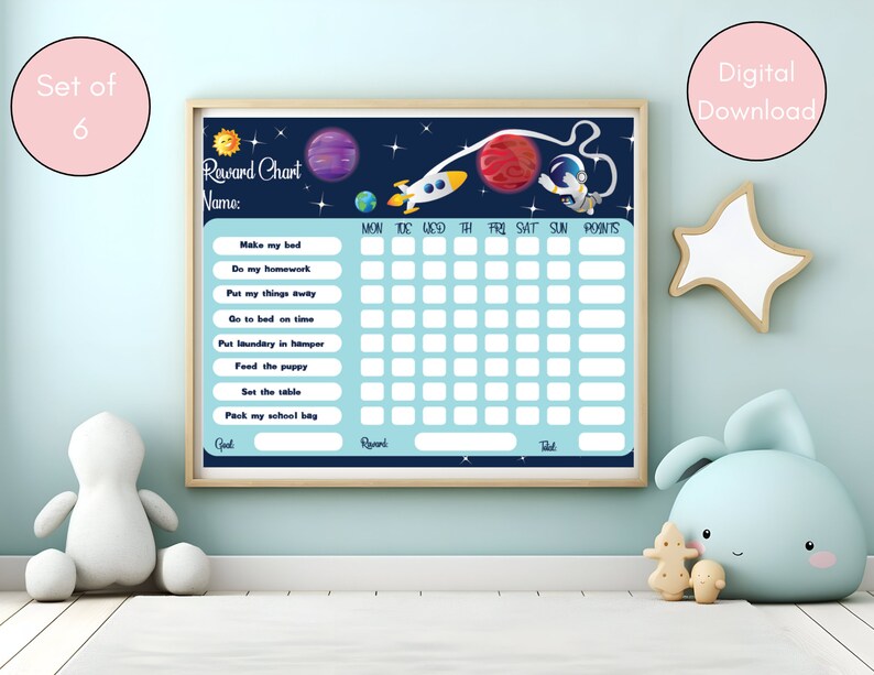 Space Themed Reward Chart Bundle 6 Printable Kids Behavior & Chore ...