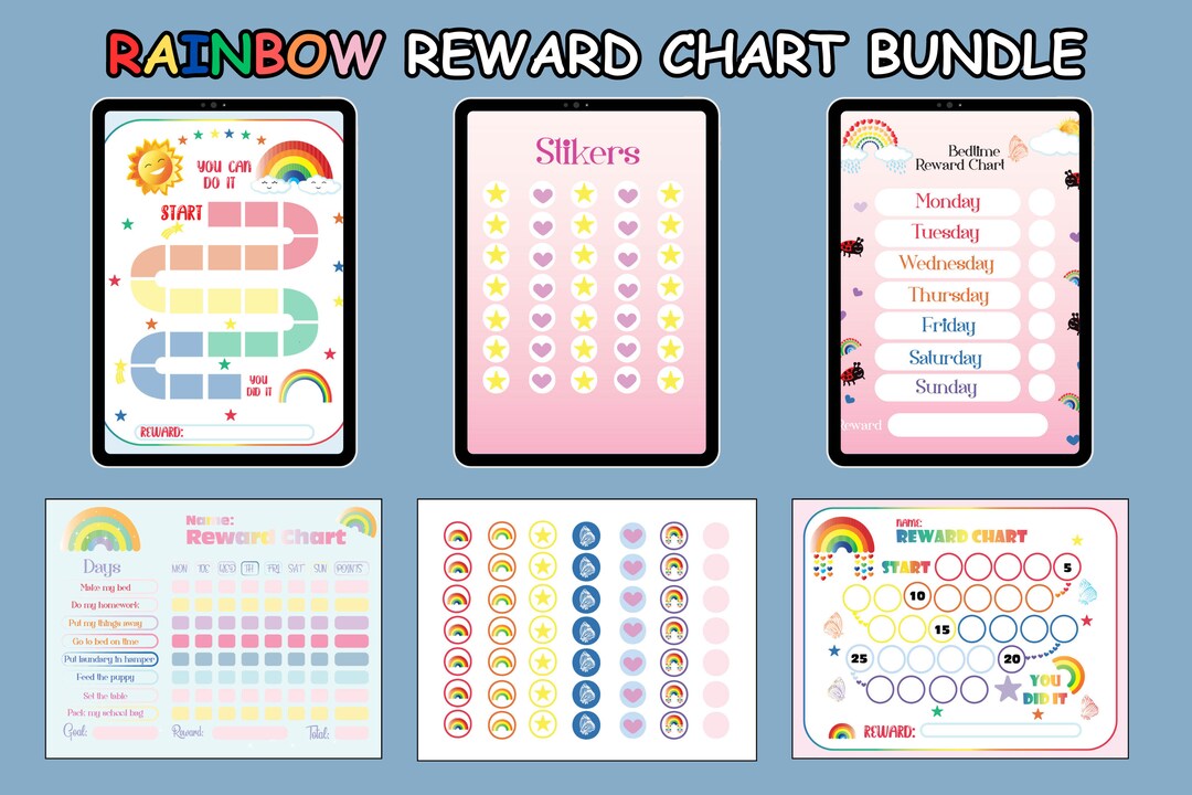 Rainbow Reward Chart Bundle Editable Daily Schedule & Behaviour Chart ...