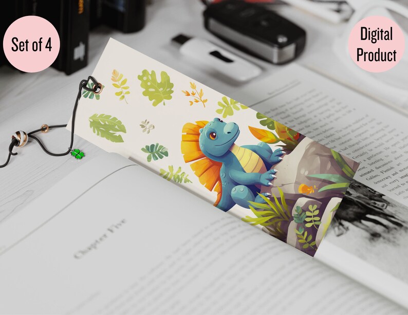 Set of 4 Cute Dinosaur Digital Bookmarks | Instant Download | Printable ...
