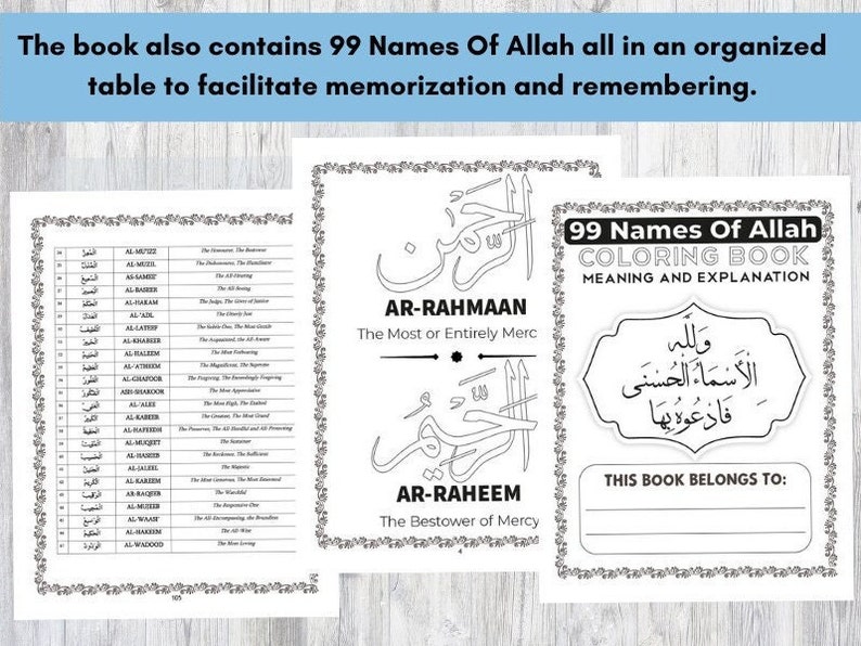 99 Names of Allah Colouring Book: Islamic Calligraphy Coloring - Etsy UK