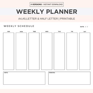 Weekly Planner Printable Landscape, Minimalist Weekly Schedule, Week at ...