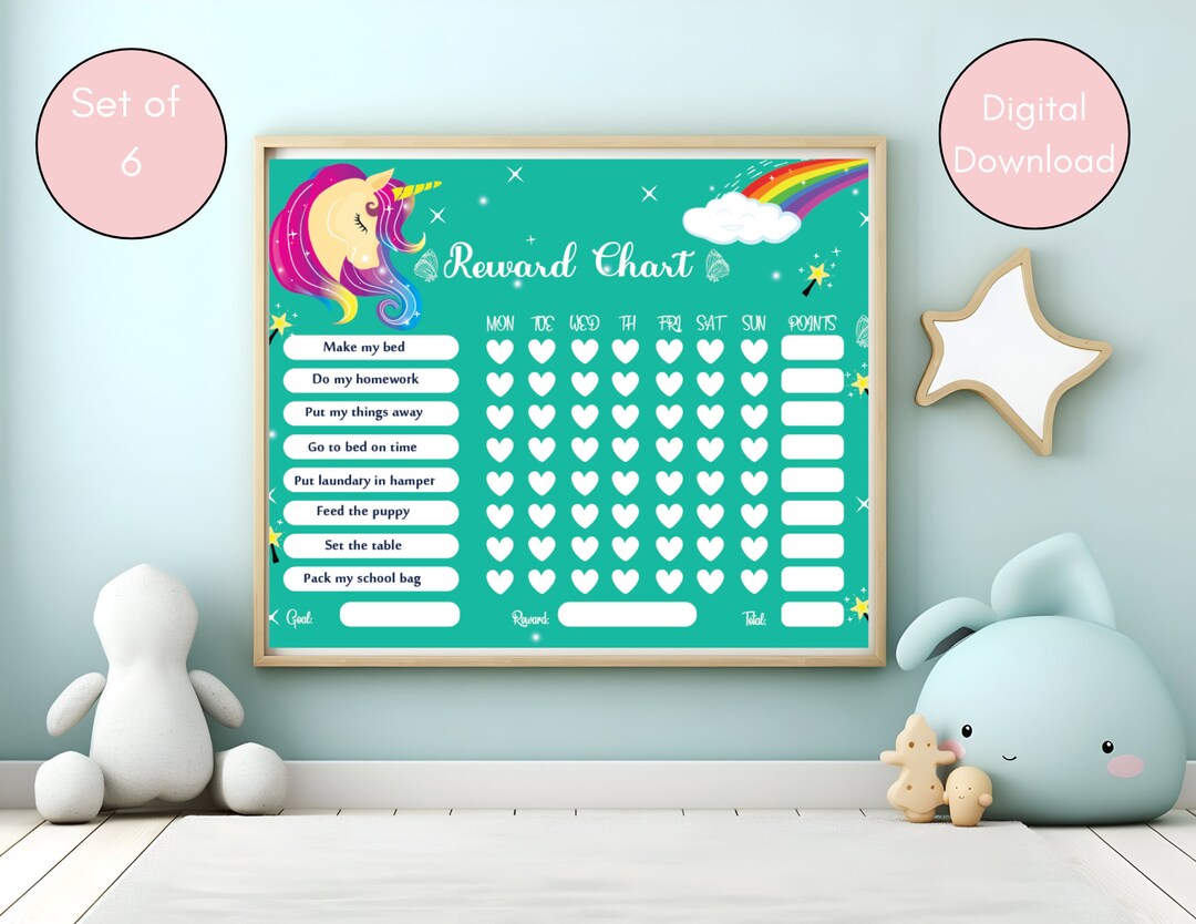 Unicorn Reward Chart Digital Printable 6-pack Kids Behavior & Chore ...