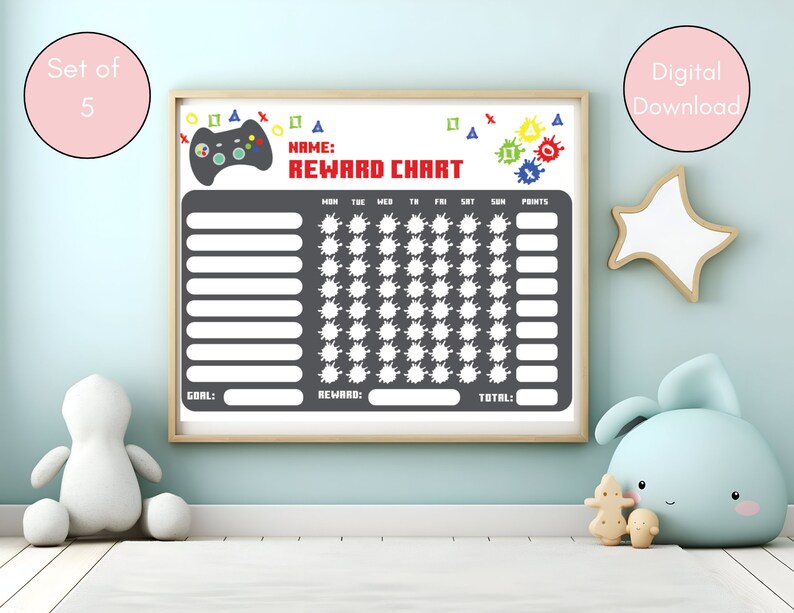 Video Game Themed Reward Chart Bundle 5 Digital Printable Reward Charts ...