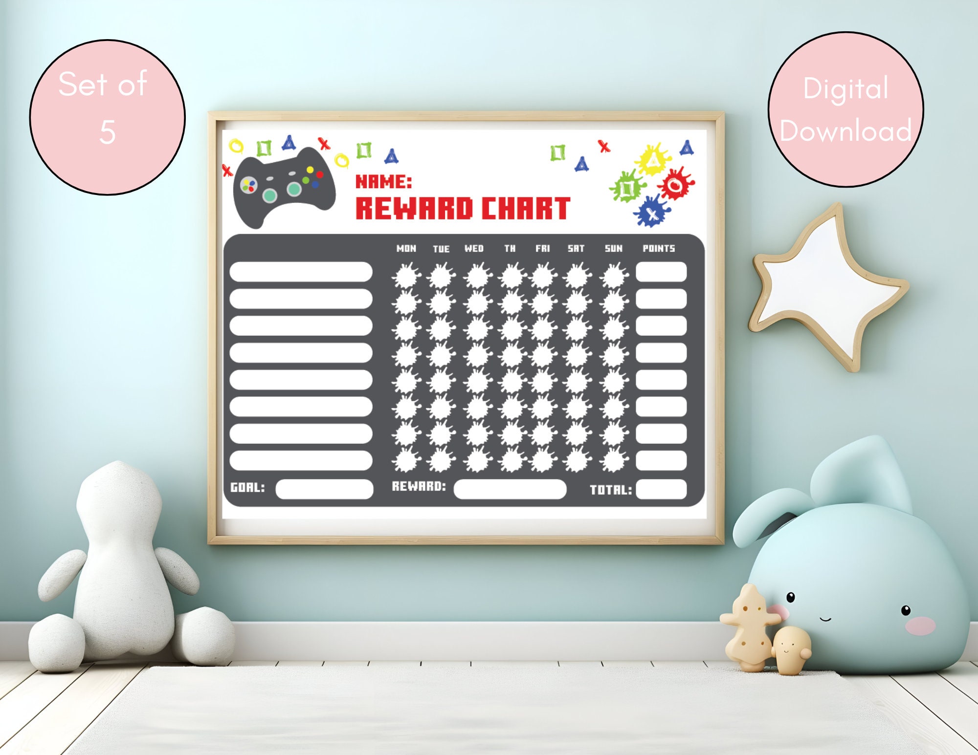 Video Game Themed Reward Chart Bundle 5 Digital Printable Reward Charts ...