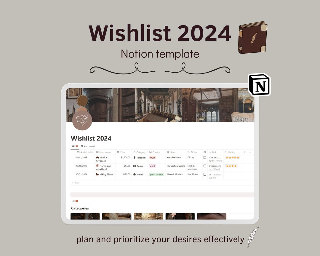 Notion Template, Wish List 2024, Notion Planner, Bucket List, Academia ...