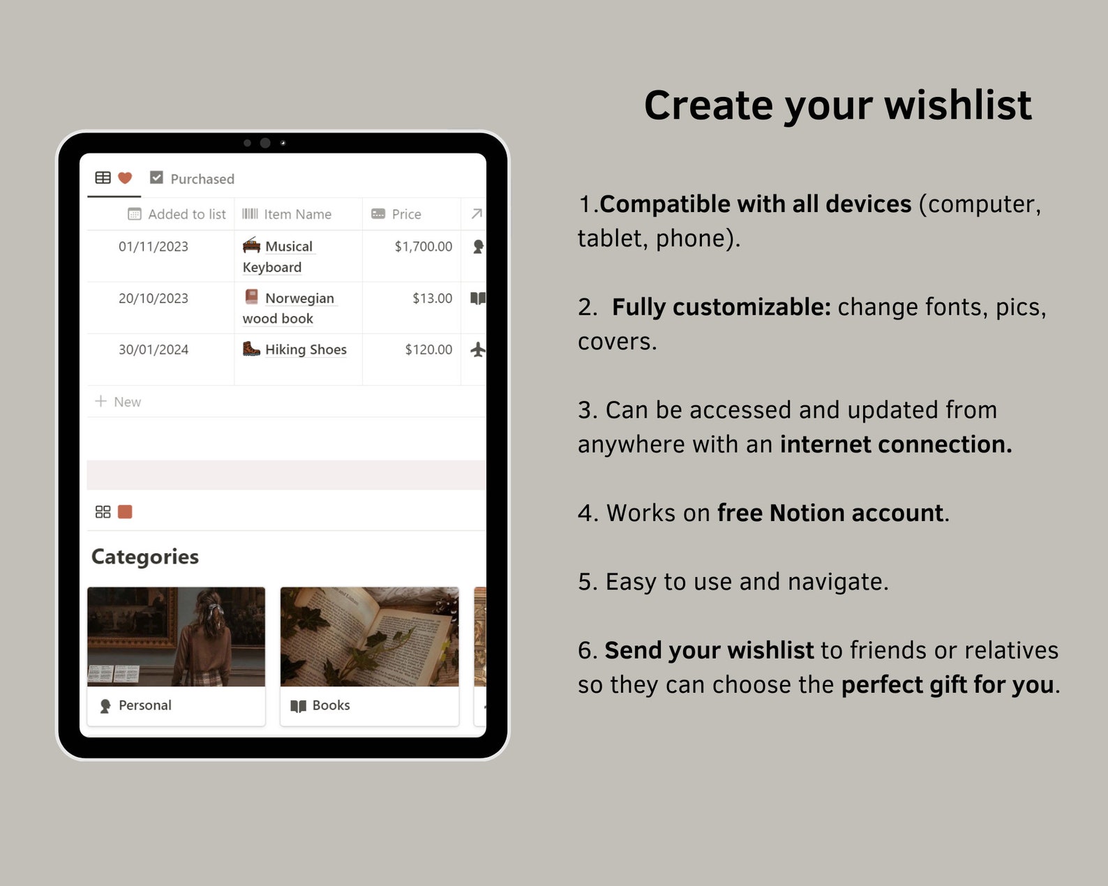 Notion Template, Wish List 2024, Notion Planner, Bucket List, Academia ...