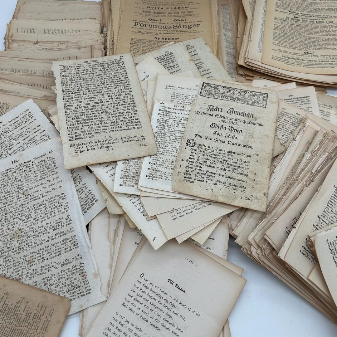 15 Antique Swedish BOOK Sheets From 1700-1800, Vintage Pages, Junk ...