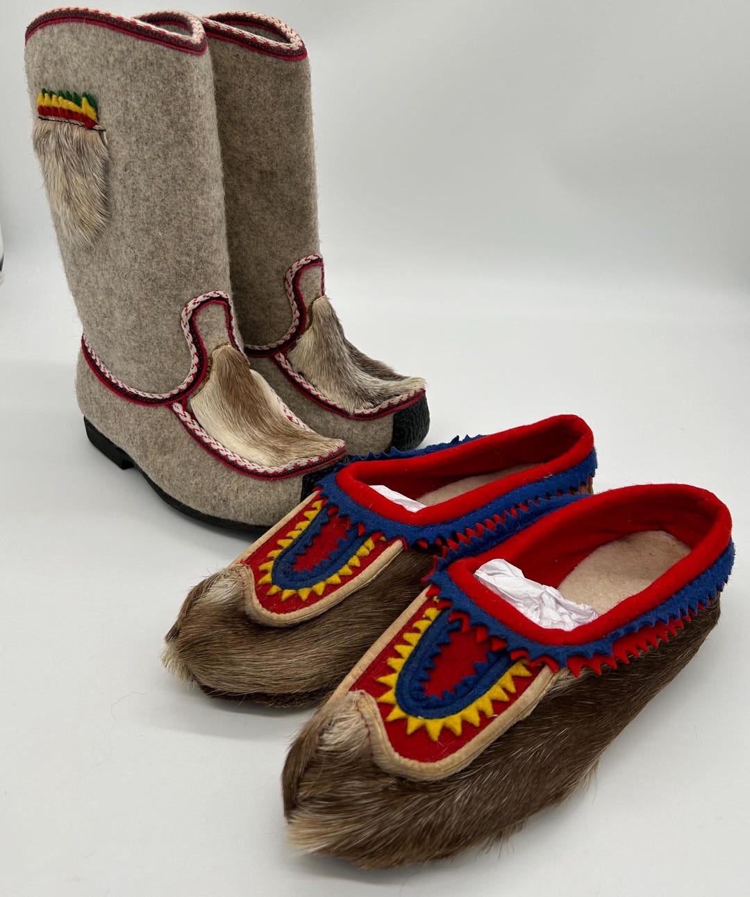 Swedish/lappish SÁMI REINDEER SHOES, 2 Different, Pair of Boots, Size ...