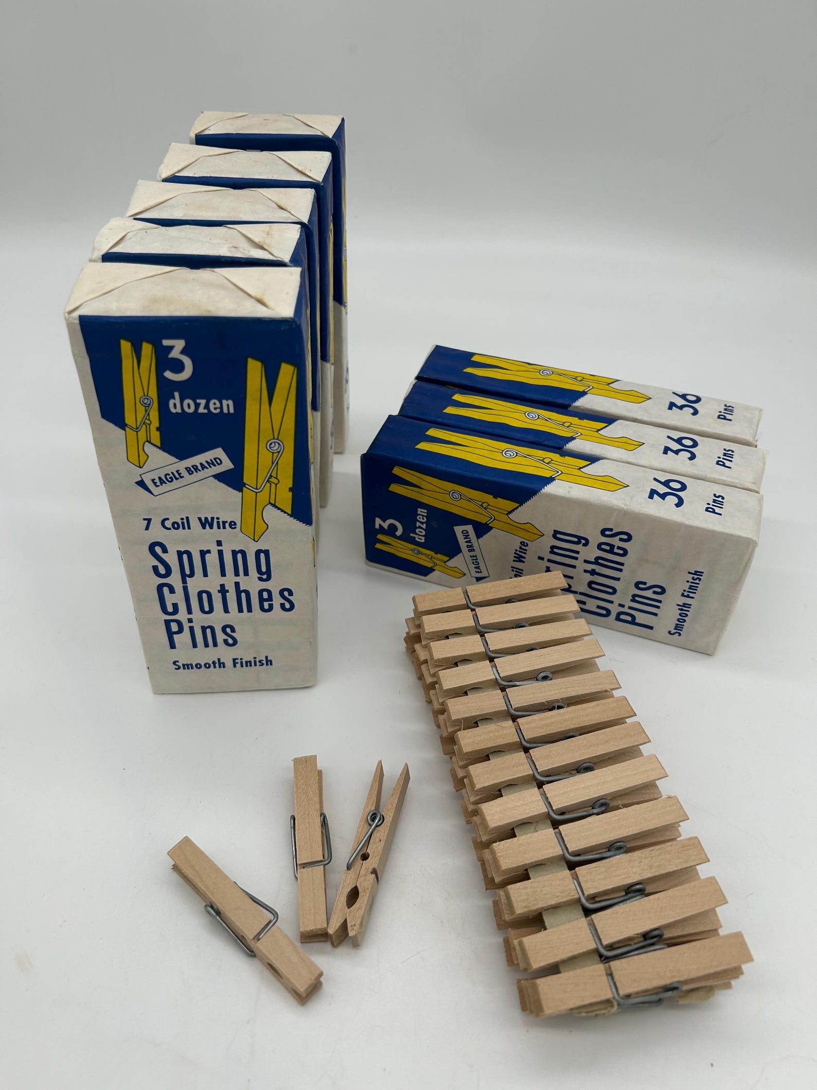 Vintage/classic Wooden Spring Clothes Pins, 36 Pieces/ 6 Pieces ...