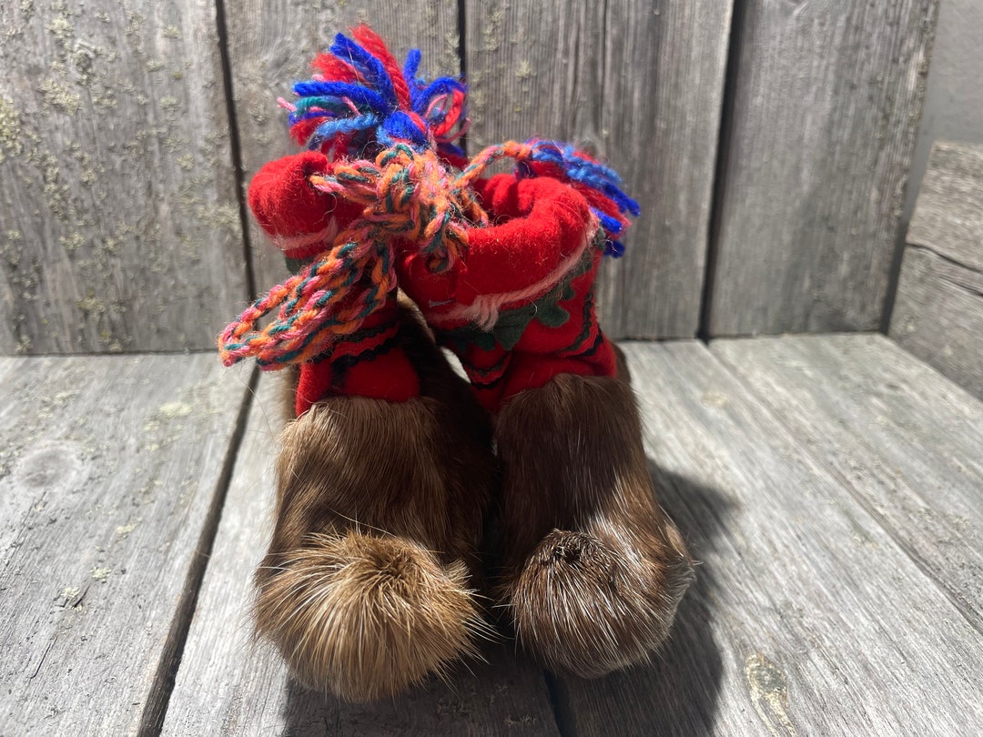 Swedish/lappish Sámi Baby BOOTS, Reindeer Fur, Leather, Vintage From ...