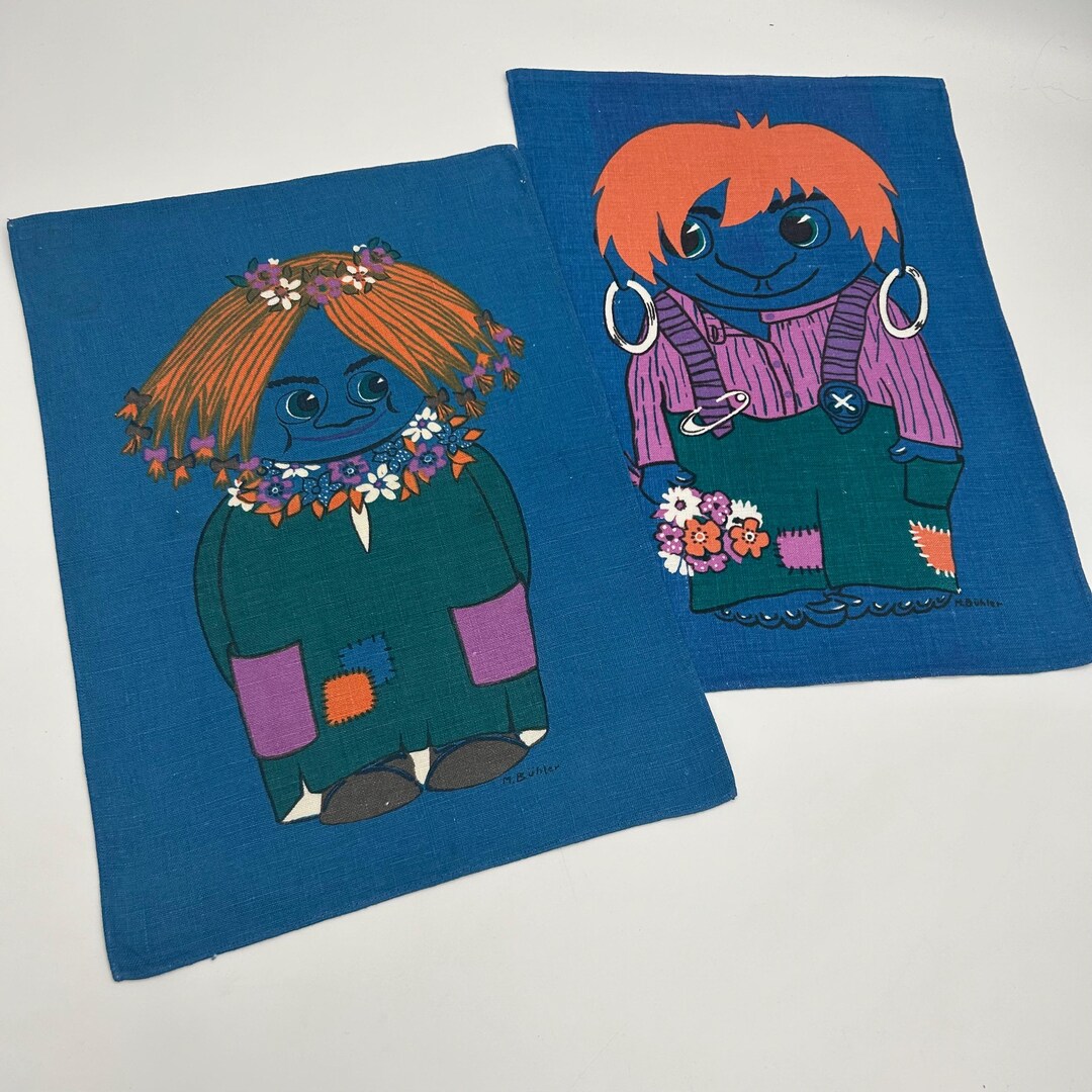 Swedish Troll WALL HANGING Set, of 2 Pieces Laughing Trolls Printed ...