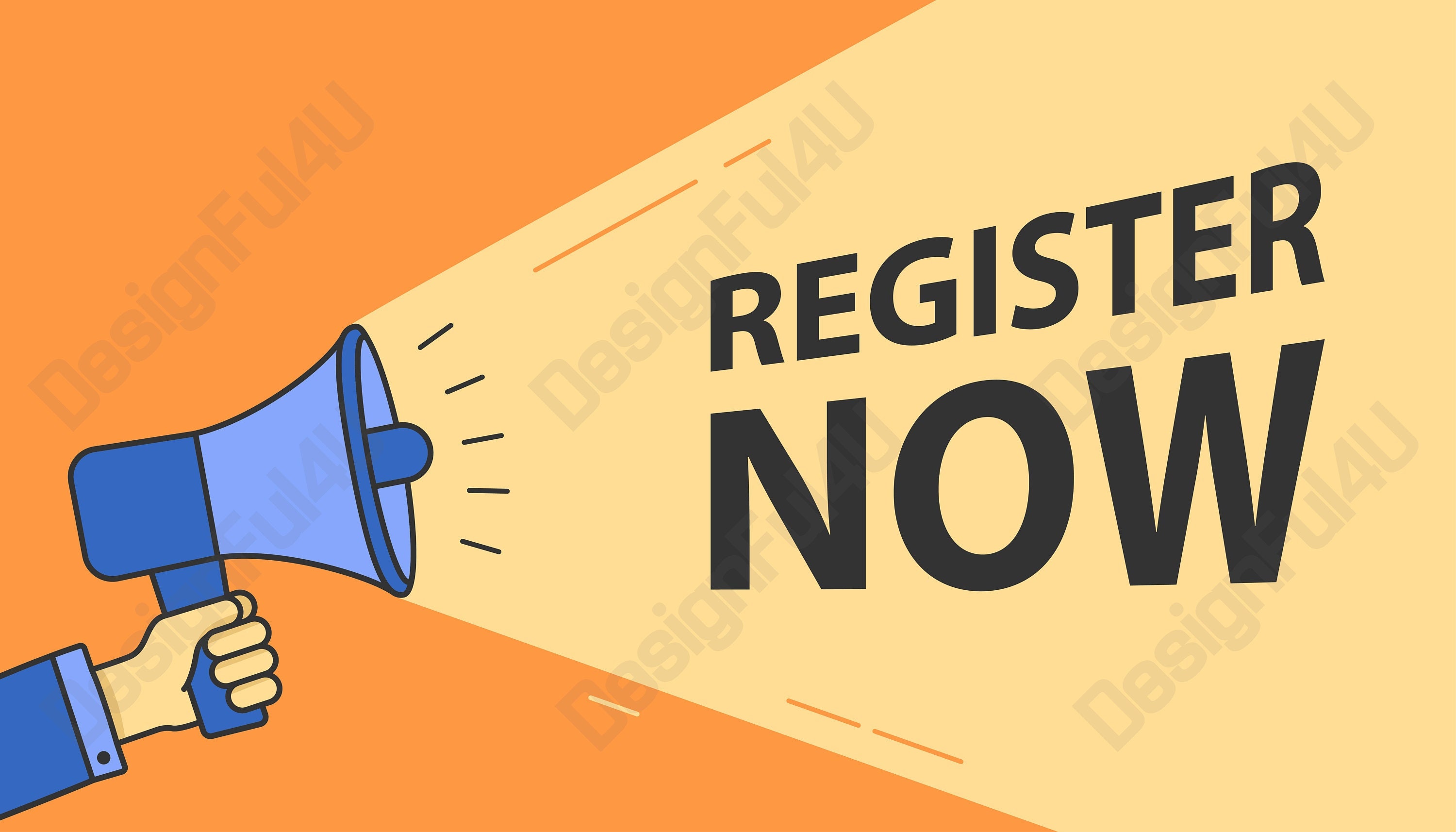 Register Now Poster in Vintage Style. Speech Text With Megaphone. Icon ...