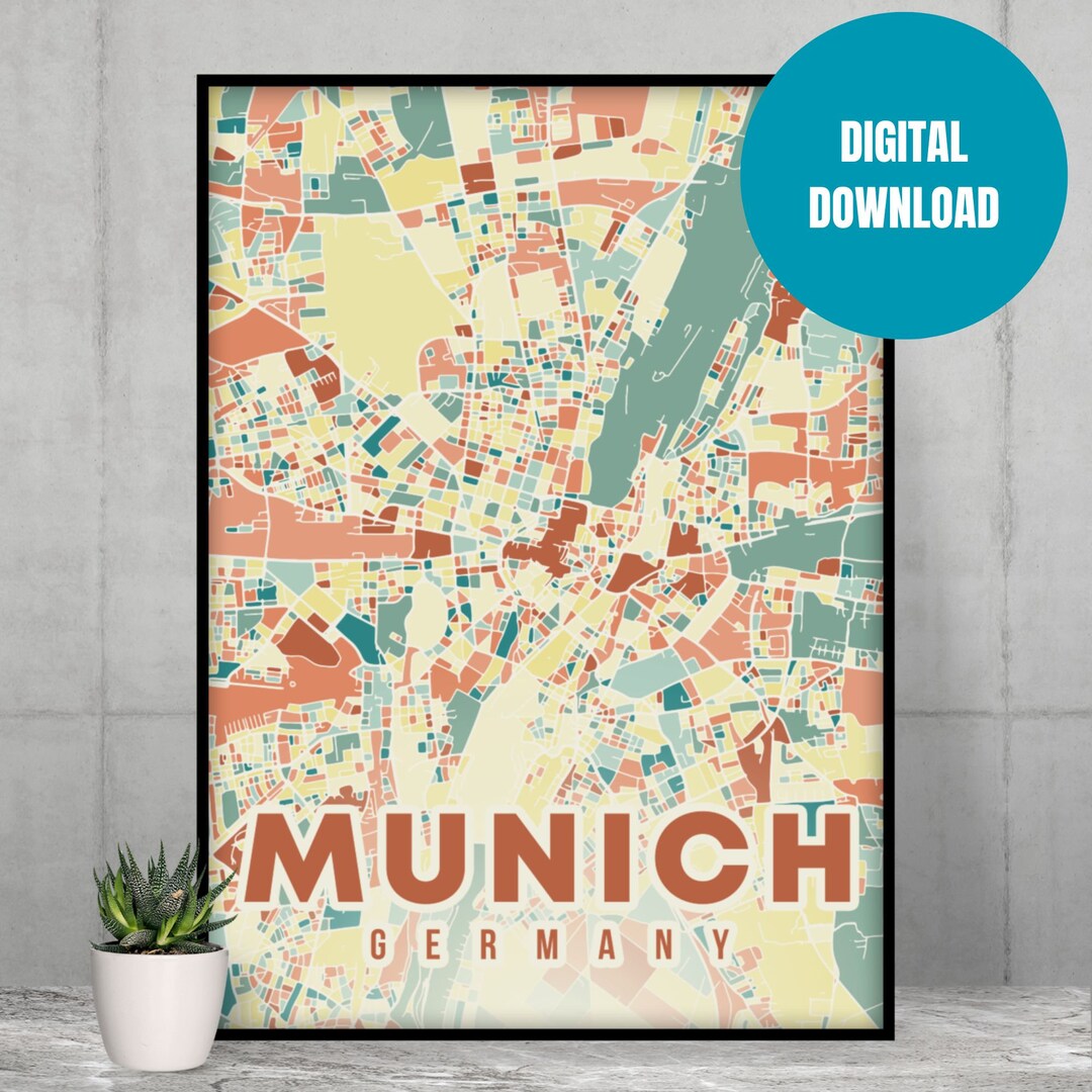 Munich City Map Art Print: Colorful Germany Decor (digital Download) - Etsy