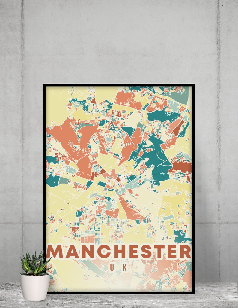 Manchester City Map Digital Download Print, UK Travel Poster, Colorful ...