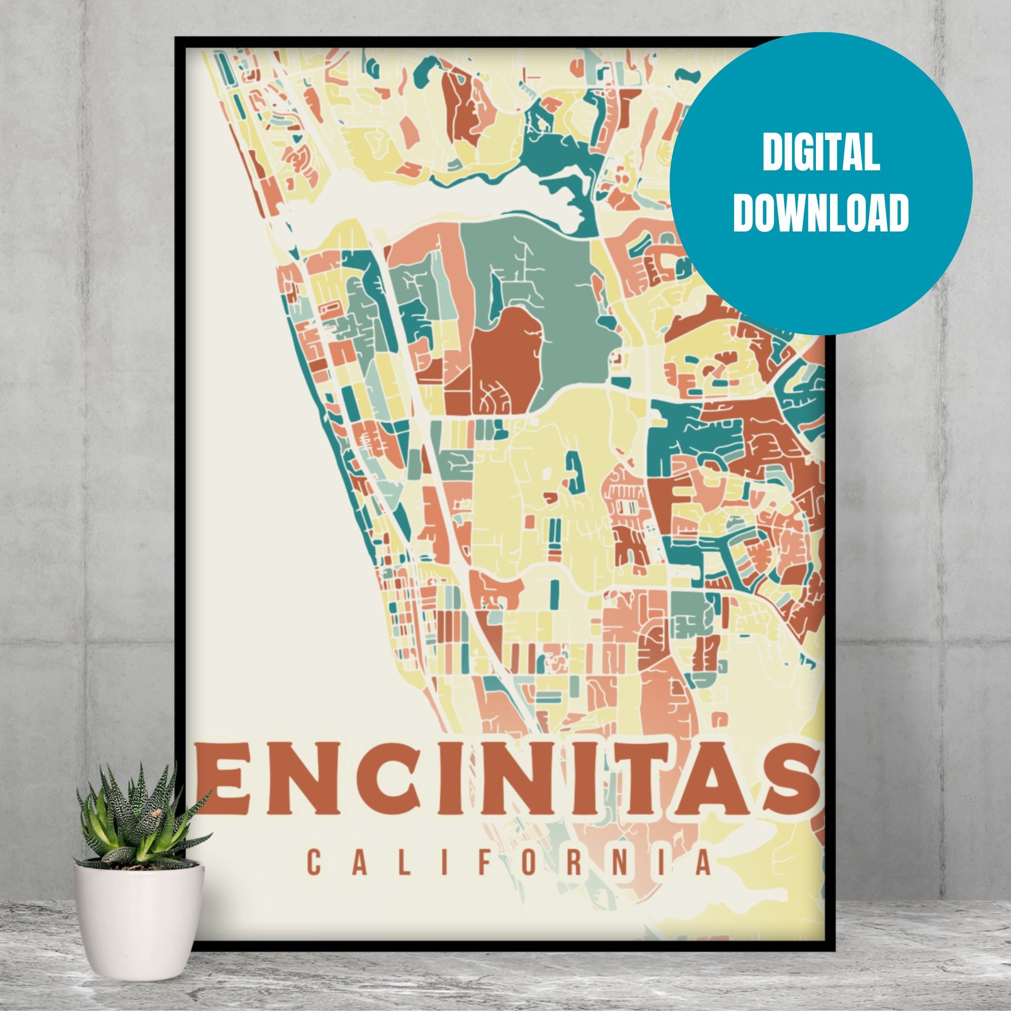 Encinitas Travel Poster Digital Download Print, California City Map ...