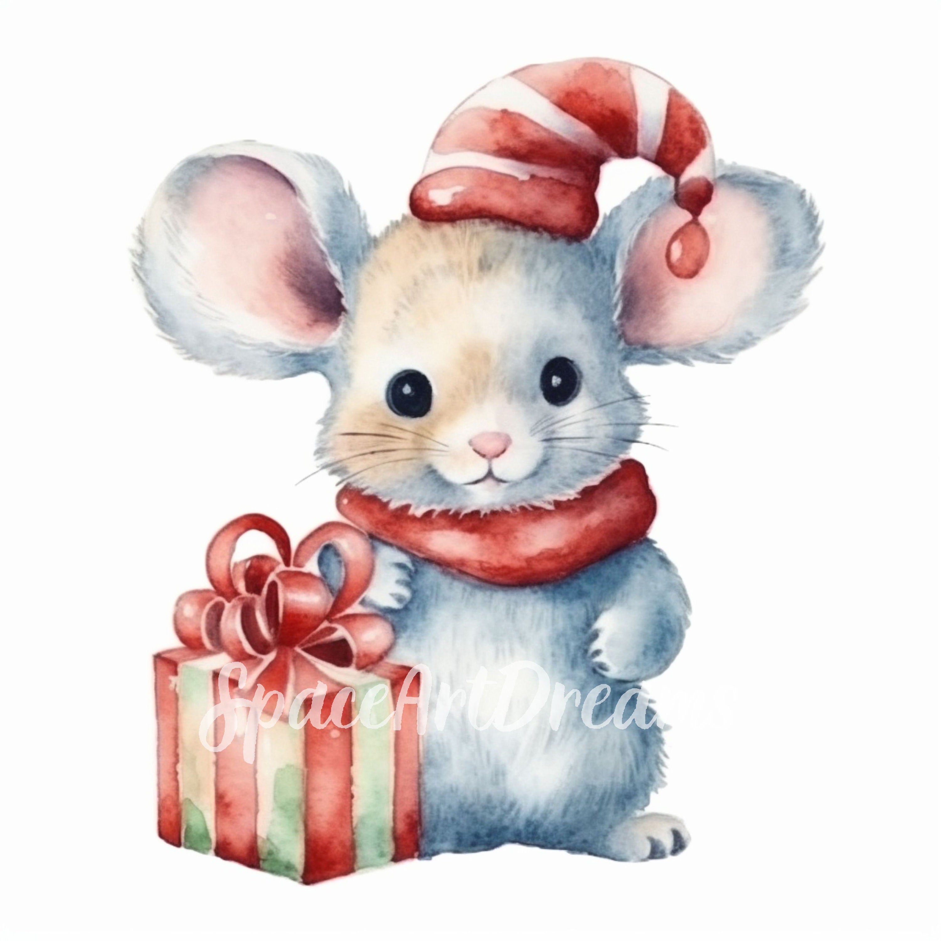 Watercolor 12 Festive Christmas Mice Clipart 12 High Quality JPG, Card ...