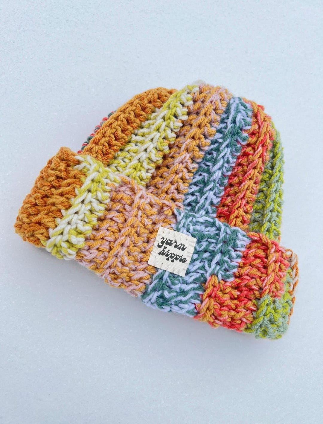 Scrappy Beanie Crochet Chunky Scrap Beanie, Warm Heavy Knit Winter Hat ...