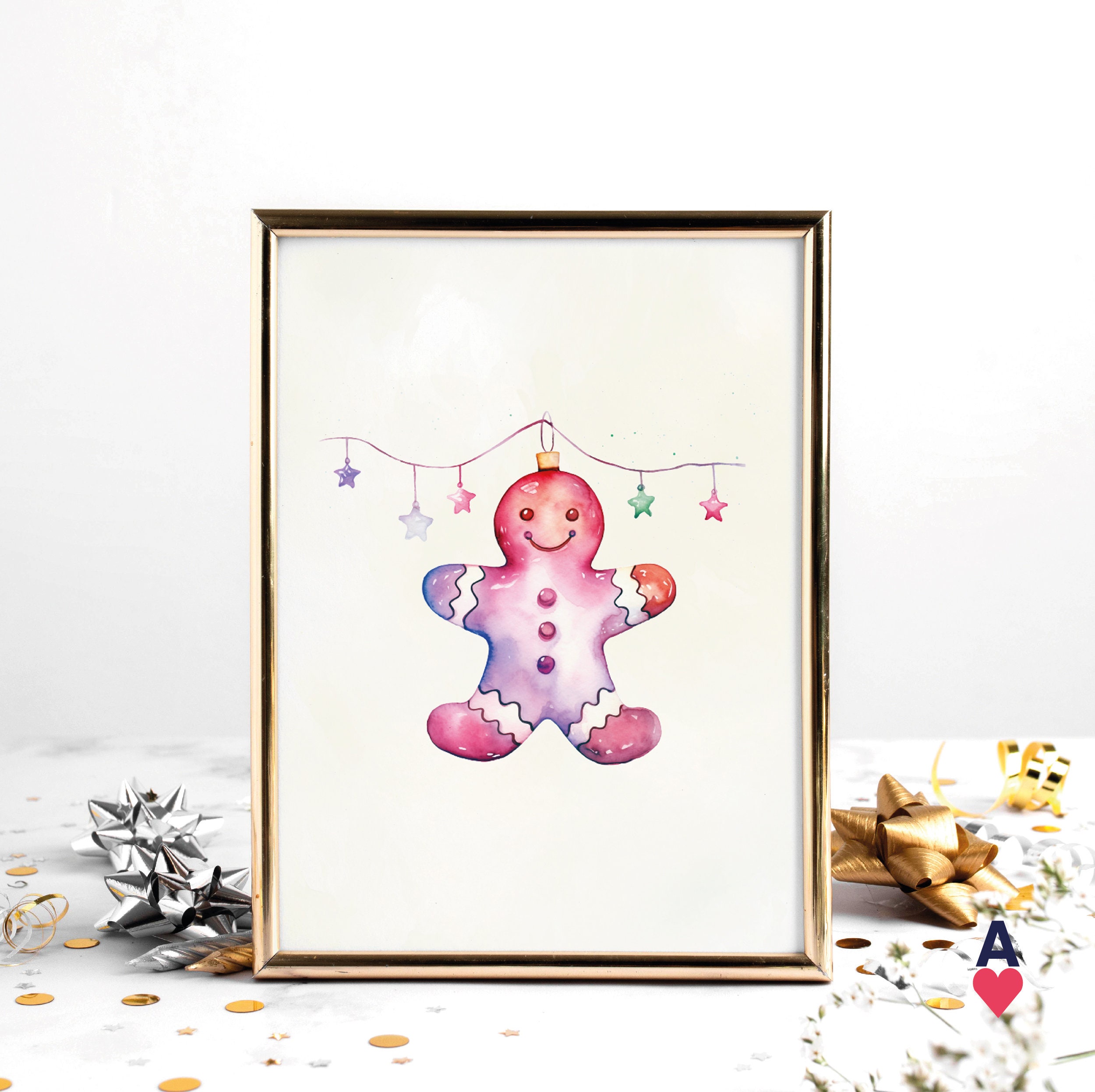 Watercolor Gingerbread Man, Printable Digital Poster, Gingerbread Man ...