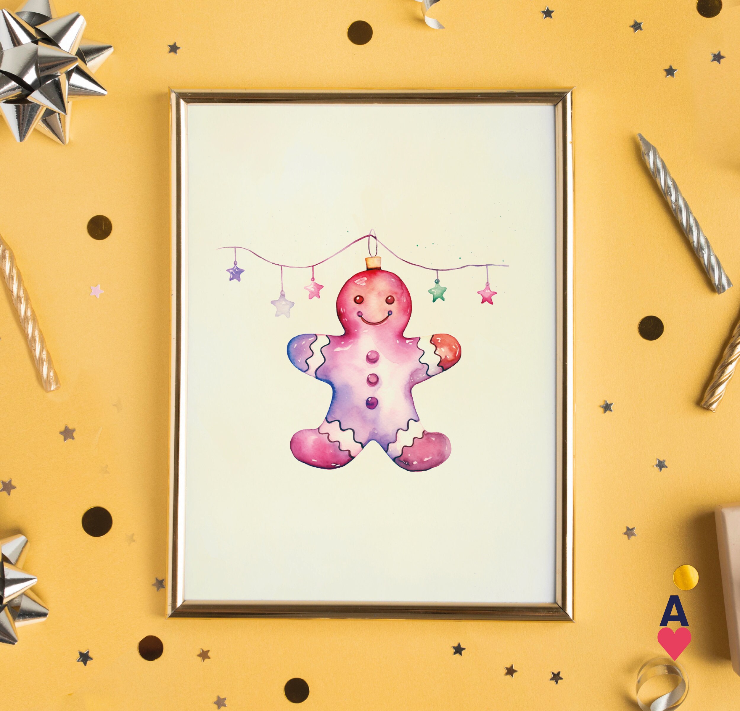 Watercolor Gingerbread Man, Printable Digital Poster, Gingerbread Man ...