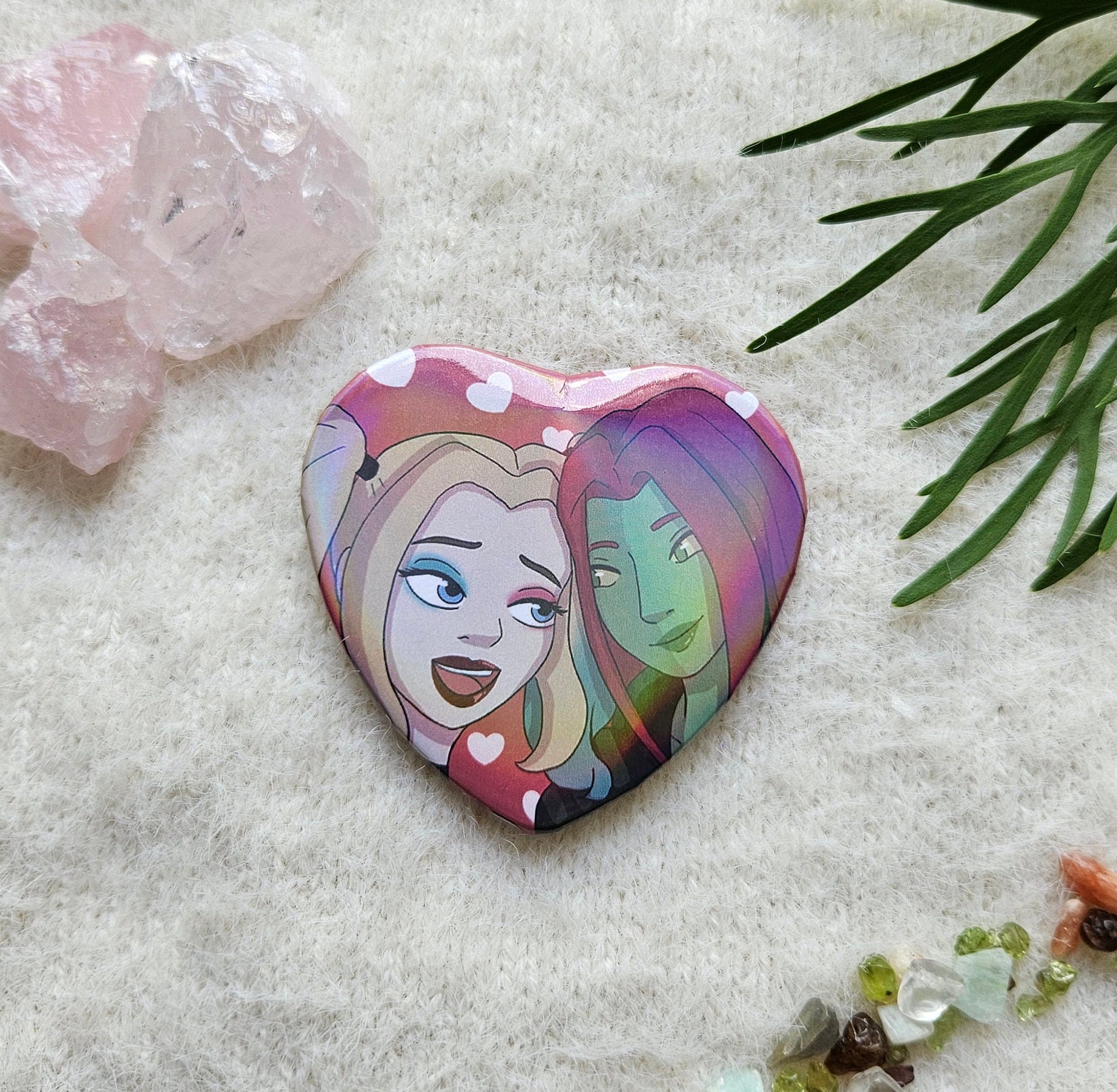 Harley Quinn and Poison Ivy Heart Button Pin - Etsy