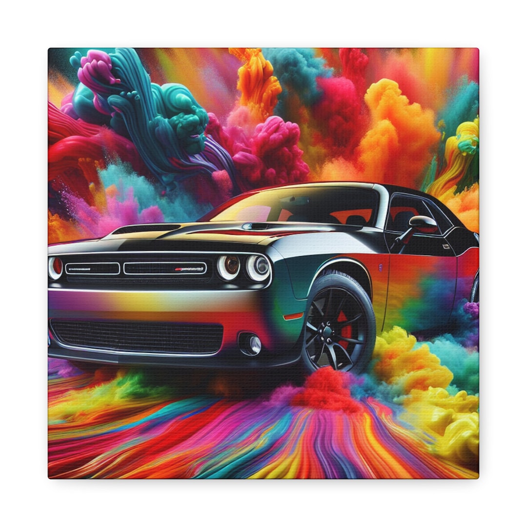 Dodge Challenger Wall Art Car Canva Painting, Framed Automotive Decor ...