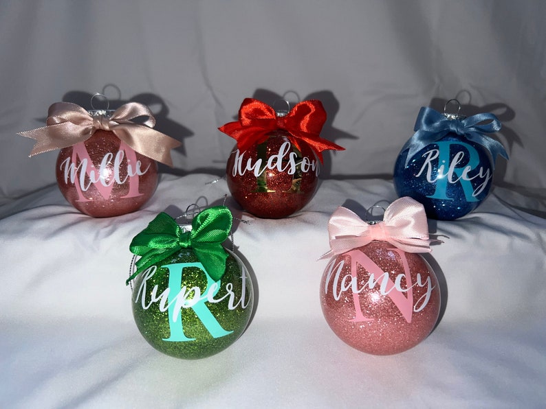 Christmas Personalised Initial Bauble | Bespoke Name Glitter Bauble ...