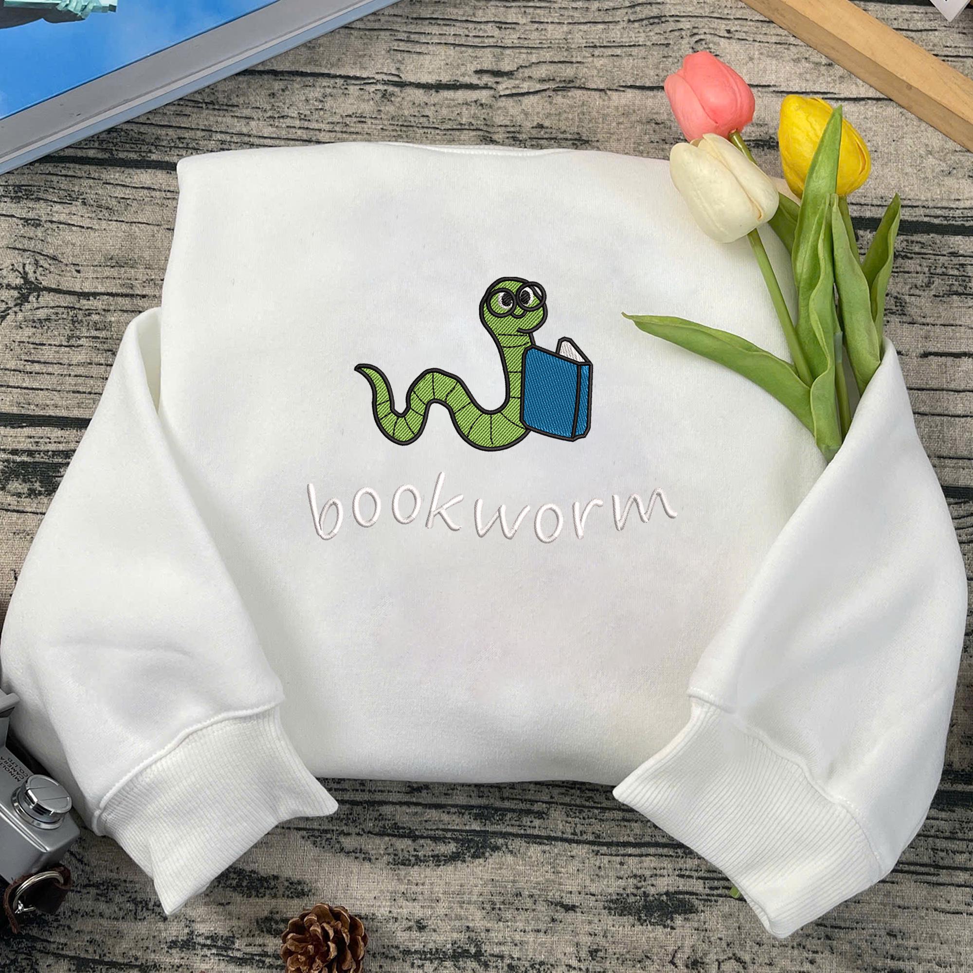 Bookworm Embroidery Design, Cute Book Lover File, Bookworm Embroidery ...