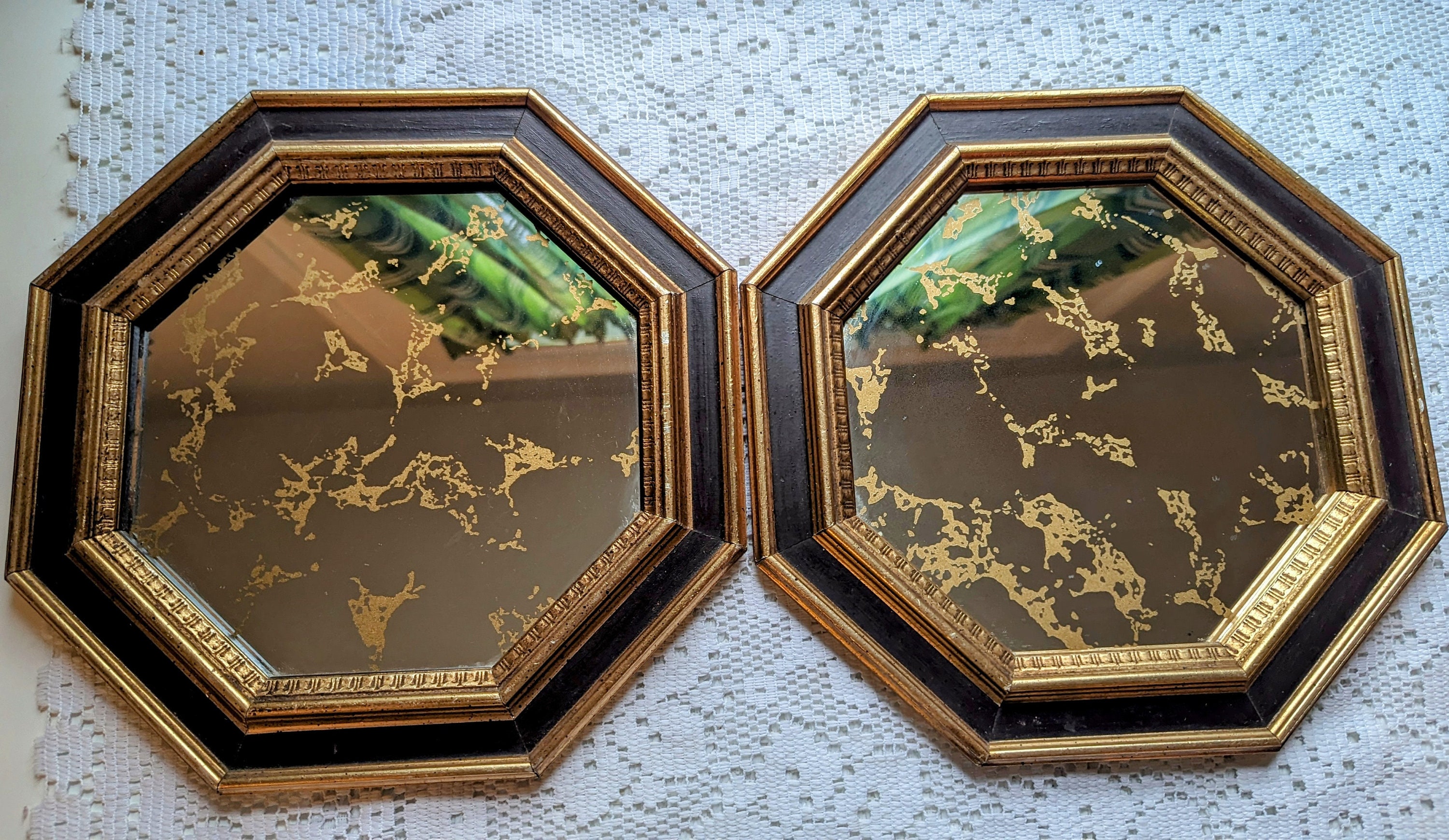 Set of 2 Vintage Turner Hexagon Mirrors W Gold Accent Wall Decor - Etsy