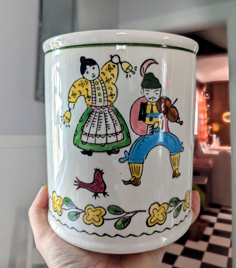Farmhouse Folklore Country Kitchen Vintage Decor Crock Utensil Holder ...