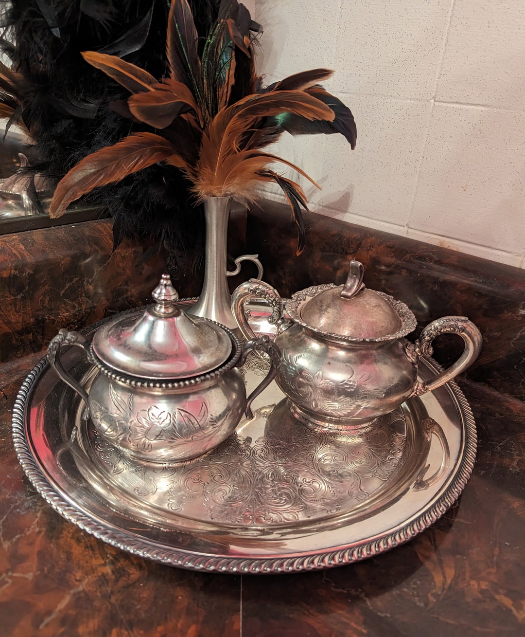 Vintage Antique Silver for Home Decor Home Accent Apothecary Serving ...