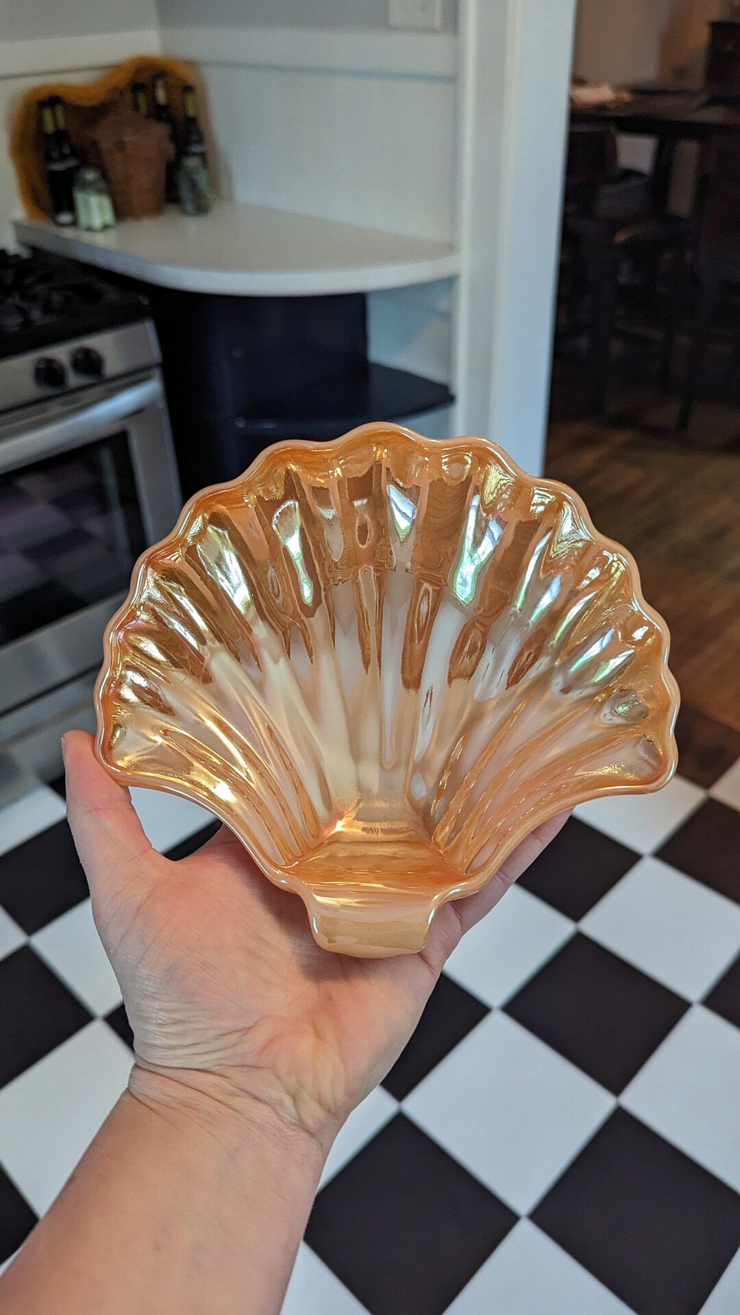 Vintage Lustery Peach Glass Shell Dish - Etsy