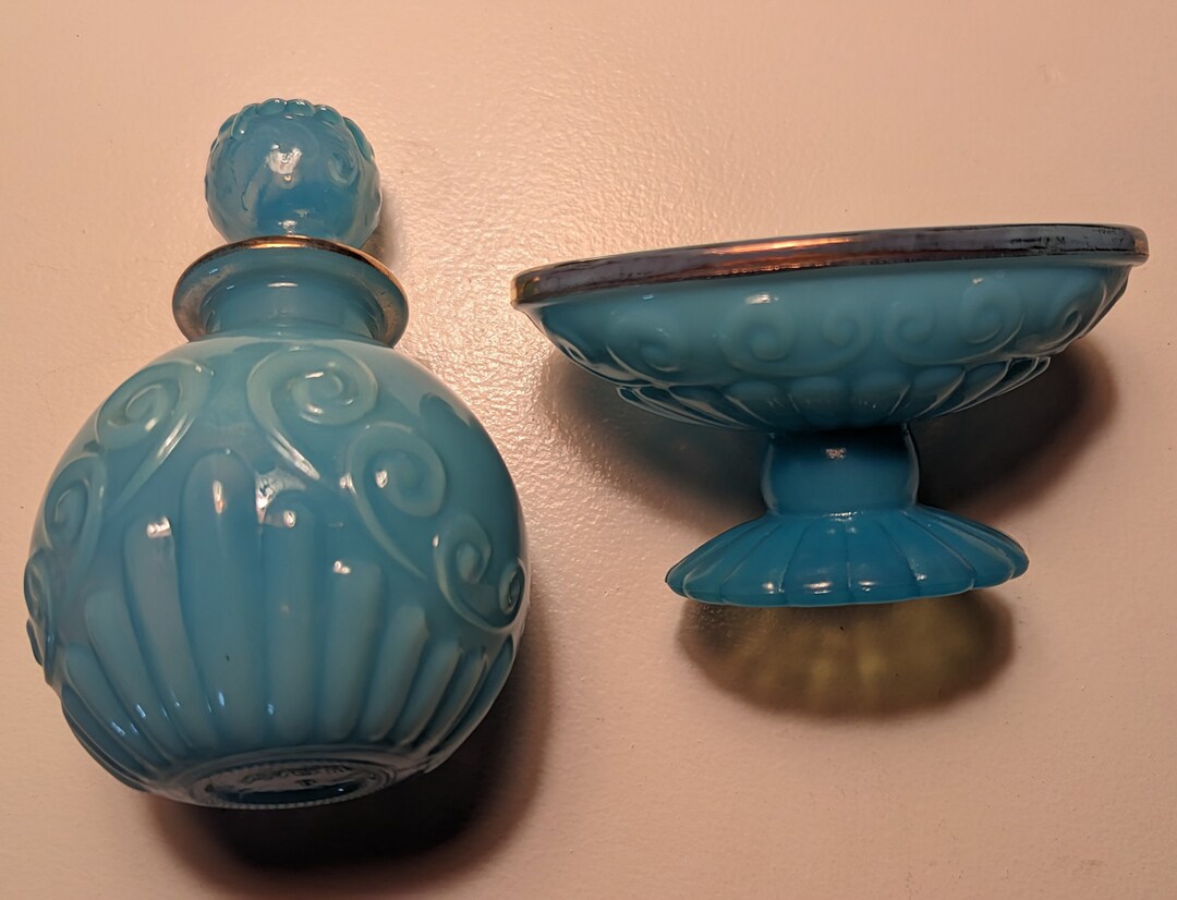 Baby Blue Vintage Glass Avon Bottle and Dish Vanity Set - Etsy