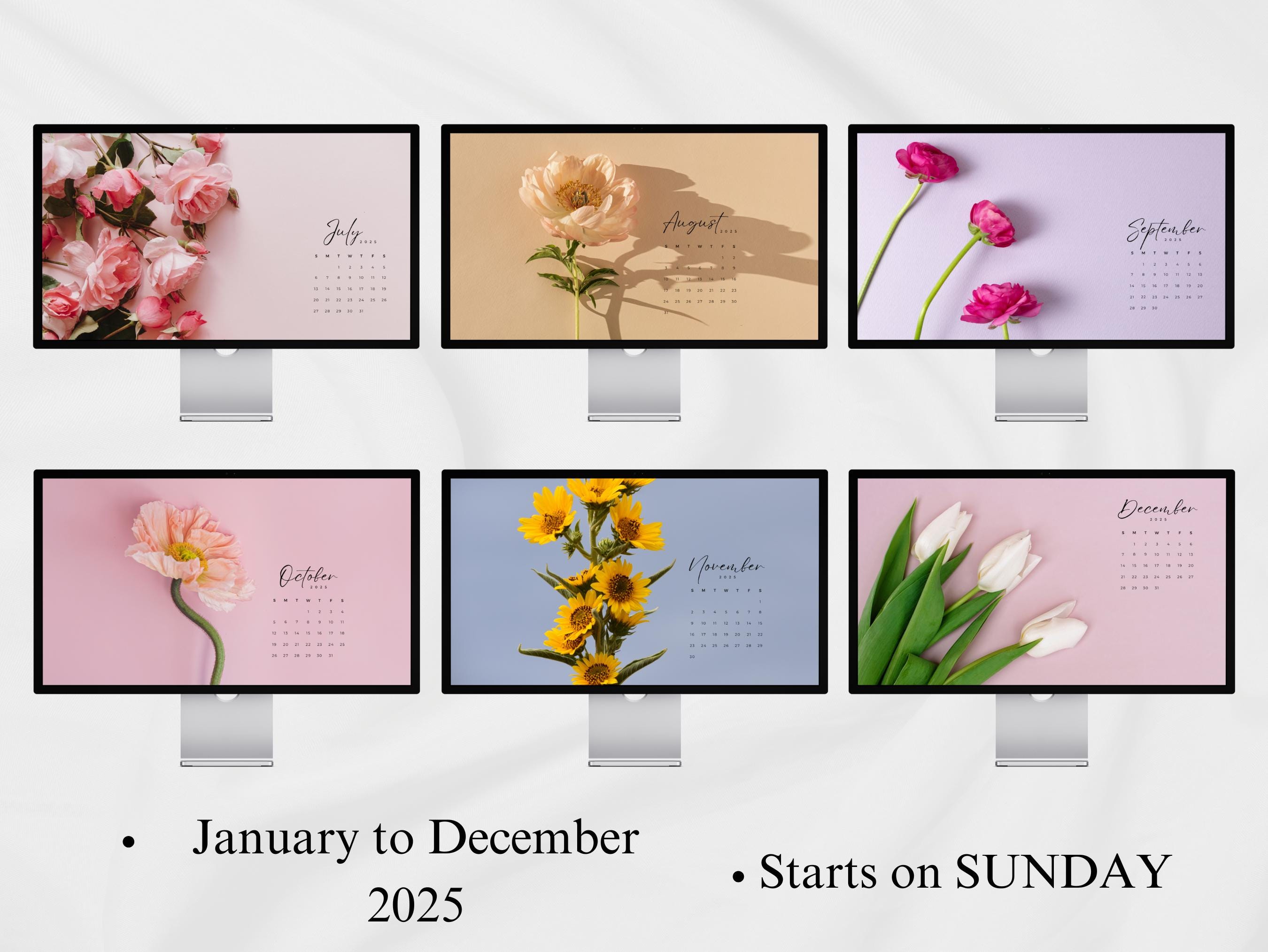 2025 Desktop Wallpaper Calendar | Flowers Wallpaper Desktop Organizer ...