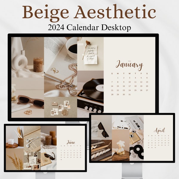 Desktop Wallpaper Calendar | Beige Aesthetic Desktop Calendar Digital ...