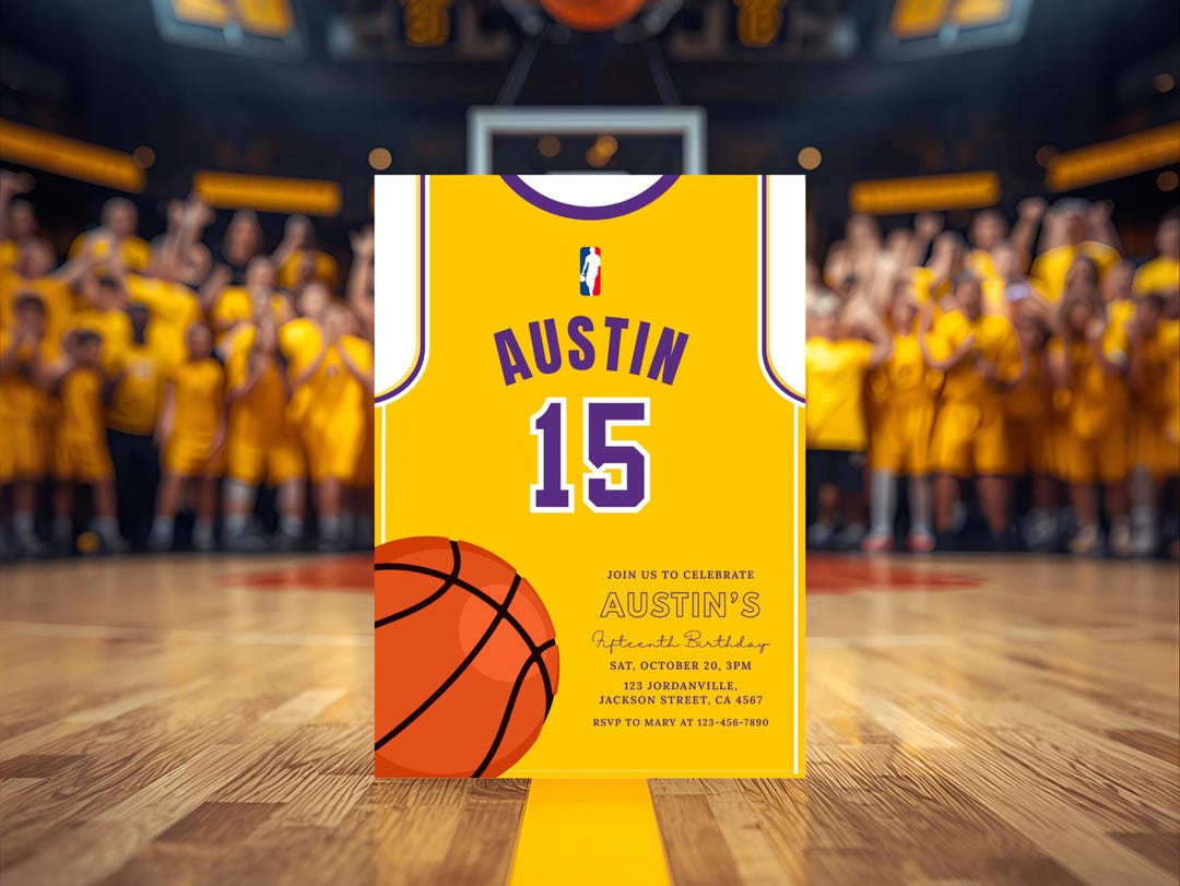 Lakers Basketball Birthday Invitation: Editable Kids Party Template ...