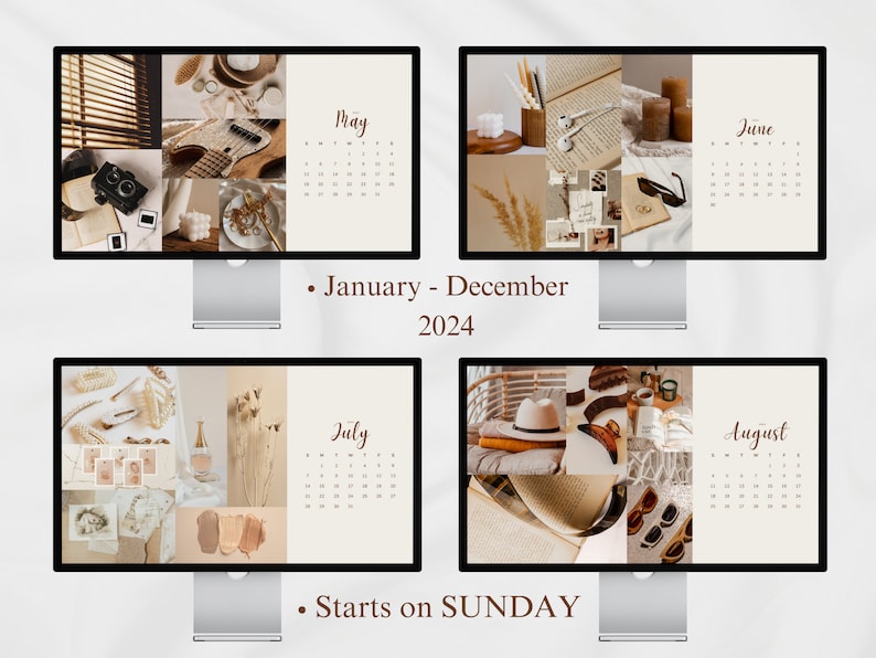 2024 Desktop Calendar Wallpaper Beige Aesthetic Desktop - Etsy