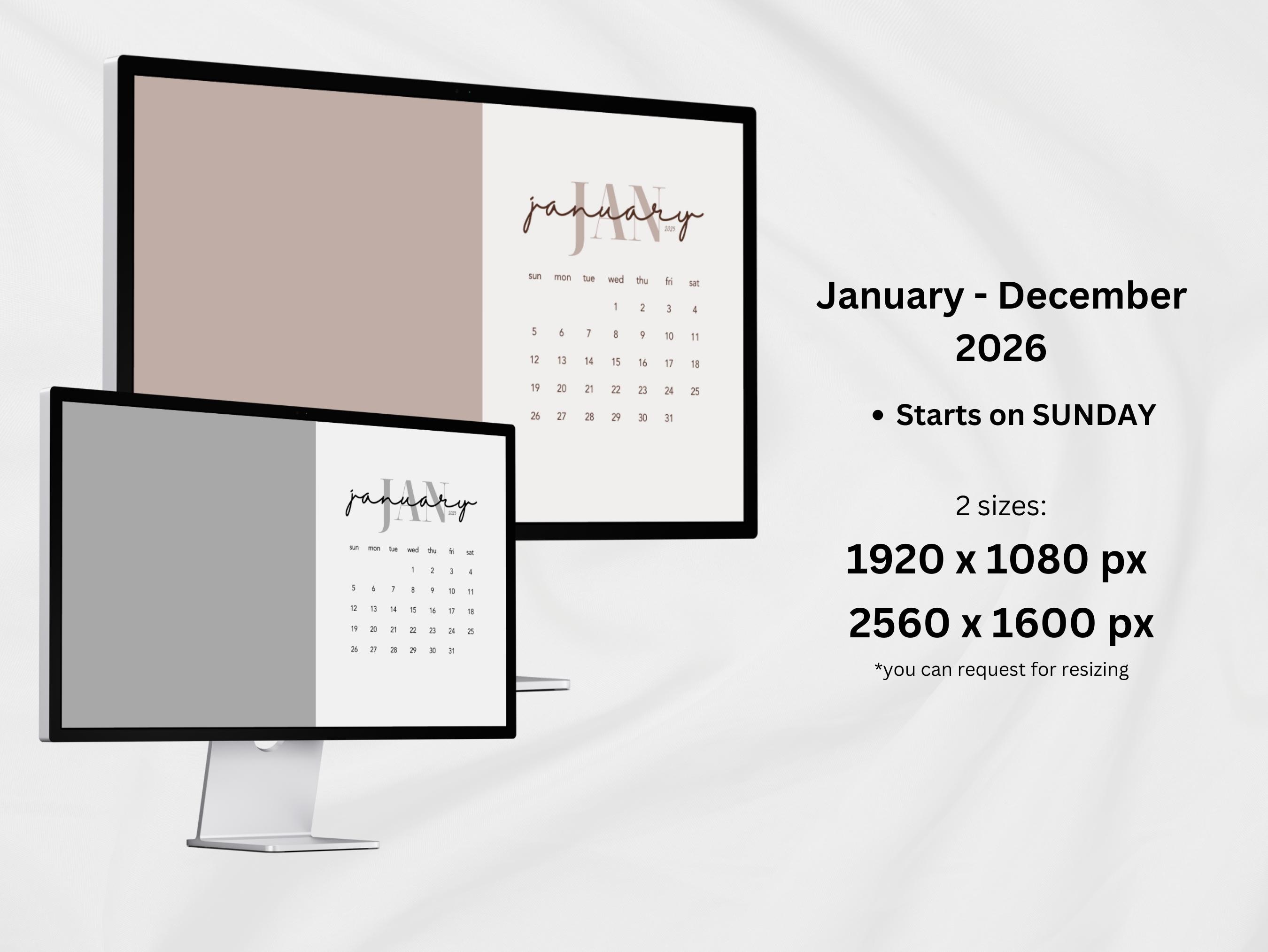 2026 Desktop Wallpaper Calendar Digital Desktop Calendar Aesthetic ...