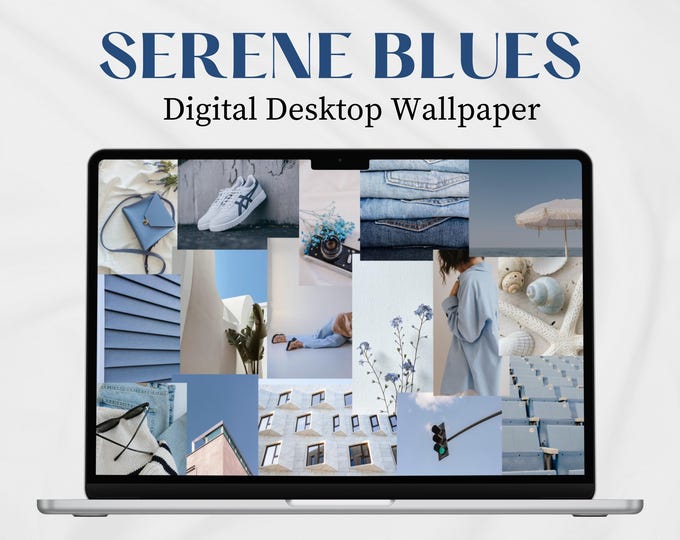 Digital Desktop Wallpaper | Blue Aesthetic Wallpaper Moodboard MacBook ...