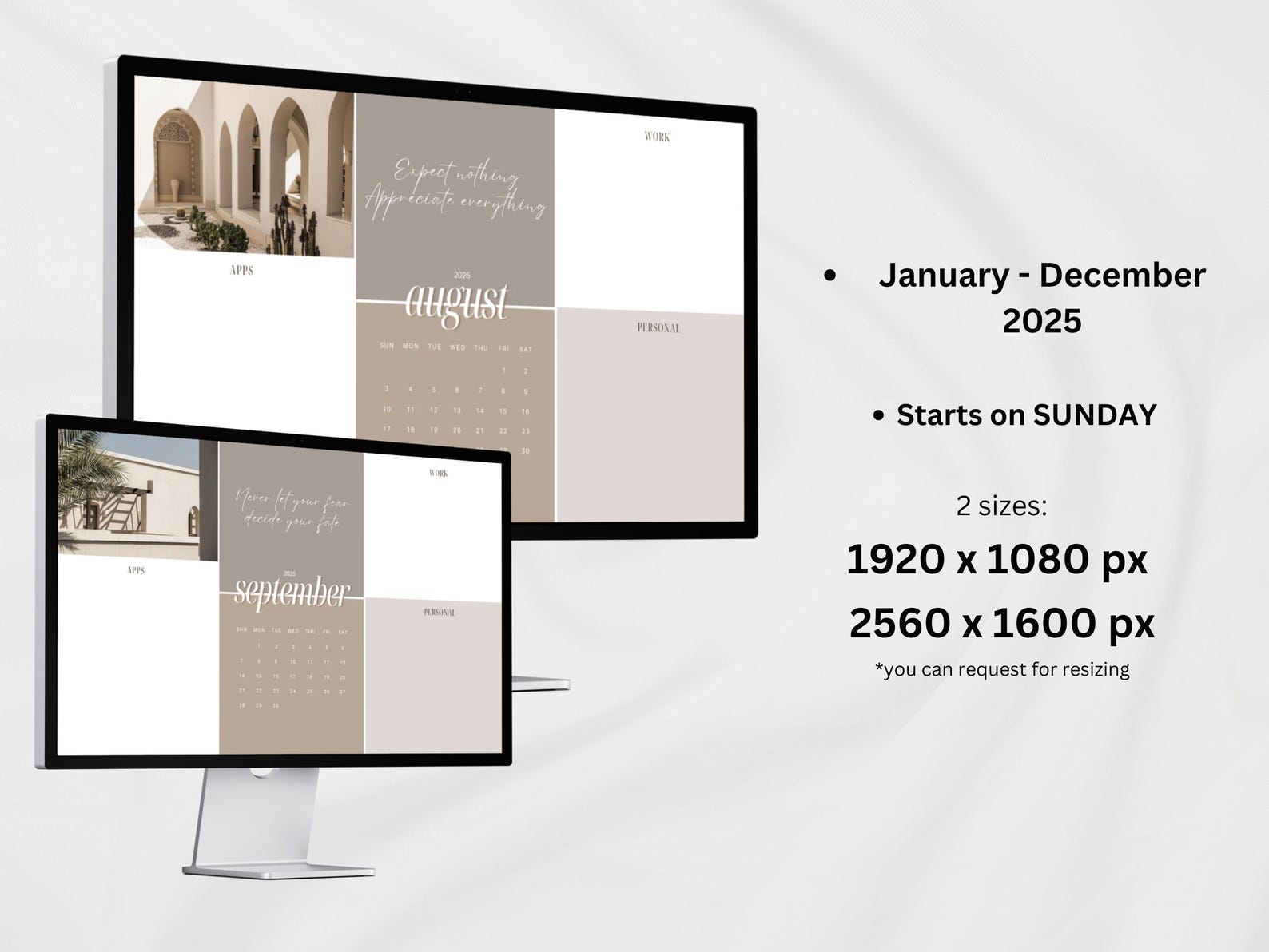 2025 Desktop Wallpaper Calendar | Neutral Beige Minimalist Monthly ...