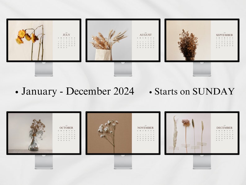 2024 Desktop Calendar Wallpaper Dried Flowers Desktop Wallpaper ...