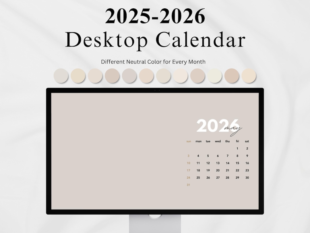 2025-2026 Desktop Wallpaper Calendar Neutral Colors Digital Desktop ...